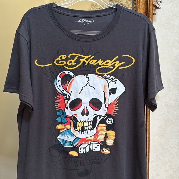 Ed Hardy | Shirts | New Ed Hardy Charcoal Grey Tee With Skull And Cards ...